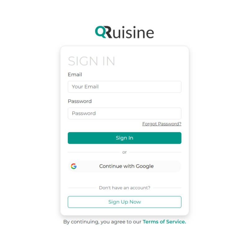 Login to Manage Your QR Code Menus | QRuisine